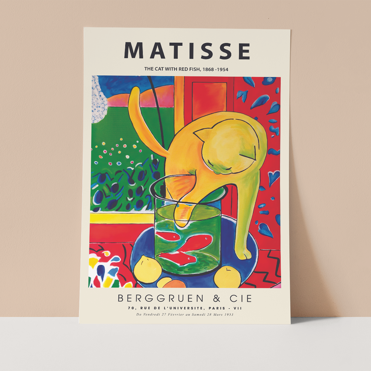 Matisse The cat with red fish Wall print